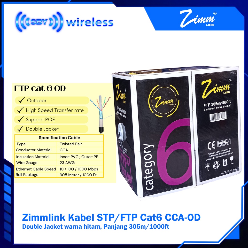 Jual Kabel STP/ FTP Cat6 Zimmlink STP Cat6 Outdoor CCA OD Zimm LINK ...