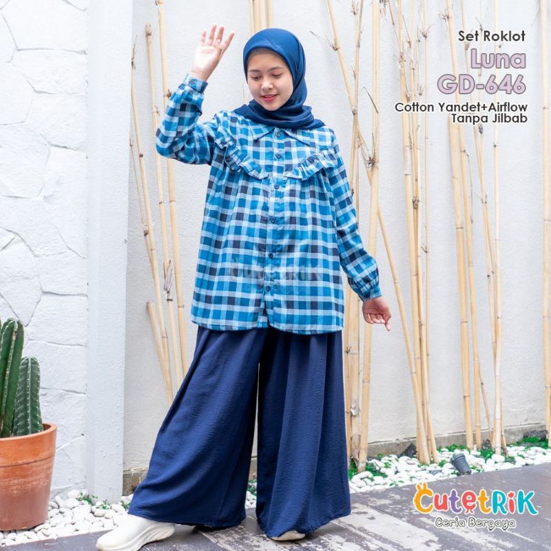 Jual Setelan Roklot Rok Kulot Luna Cutetrik GD-646 Warna Biru Motif ...