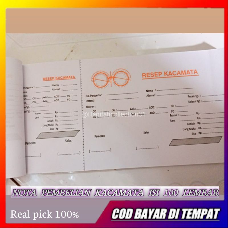 Jual TERVIRAL Resep Kacamata Nota Kwitansi Isi 100 Lembar Pembelian ...