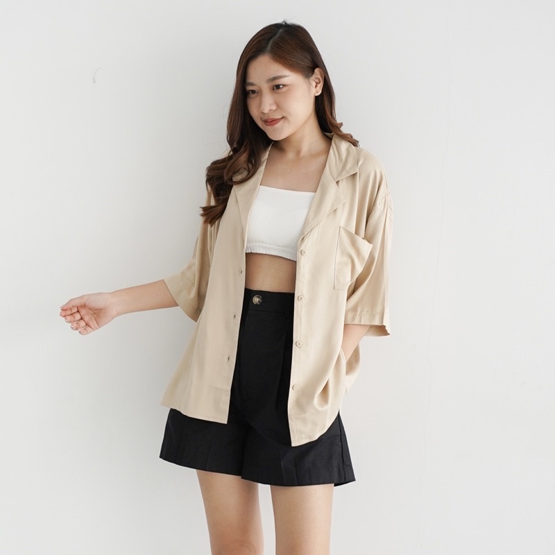 Jual MONELLY - Mia Oversize Top (Kemeja Outer Wanita) | Shopee Indonesia