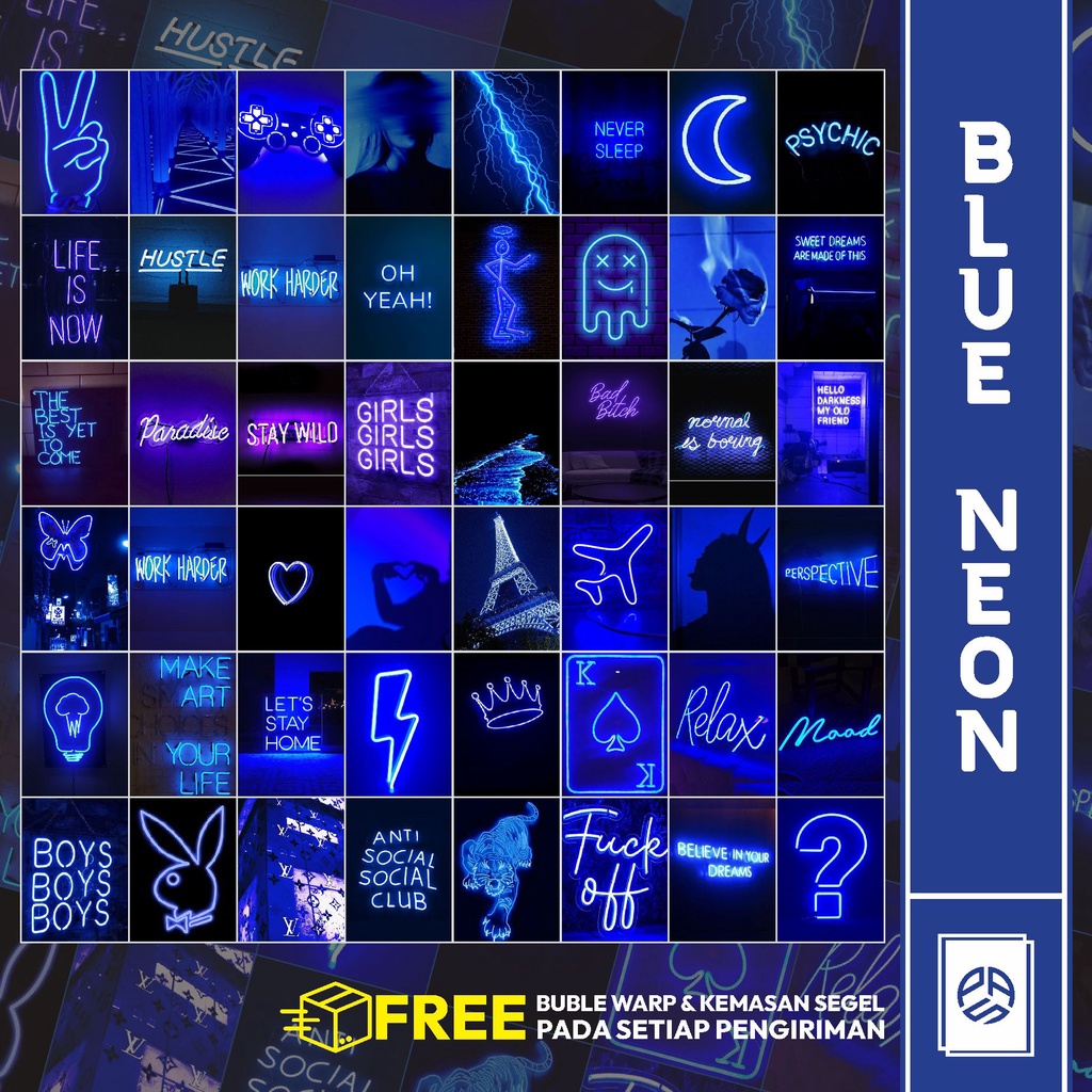 Jual Poster Dinding Aesthetic Isi 48 Lembar - BLUE NEON | Shopee Indonesia