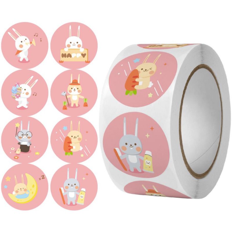 Jual Sticker Bulat Stiker Lucu Murah Gambar Kelinci 500pcs | Shopee ...