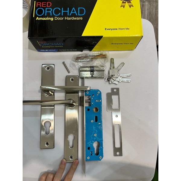 Jual Kunci Pintu Aluminium Set Komplit / Handle Pintu Rumah Kantor Red ...