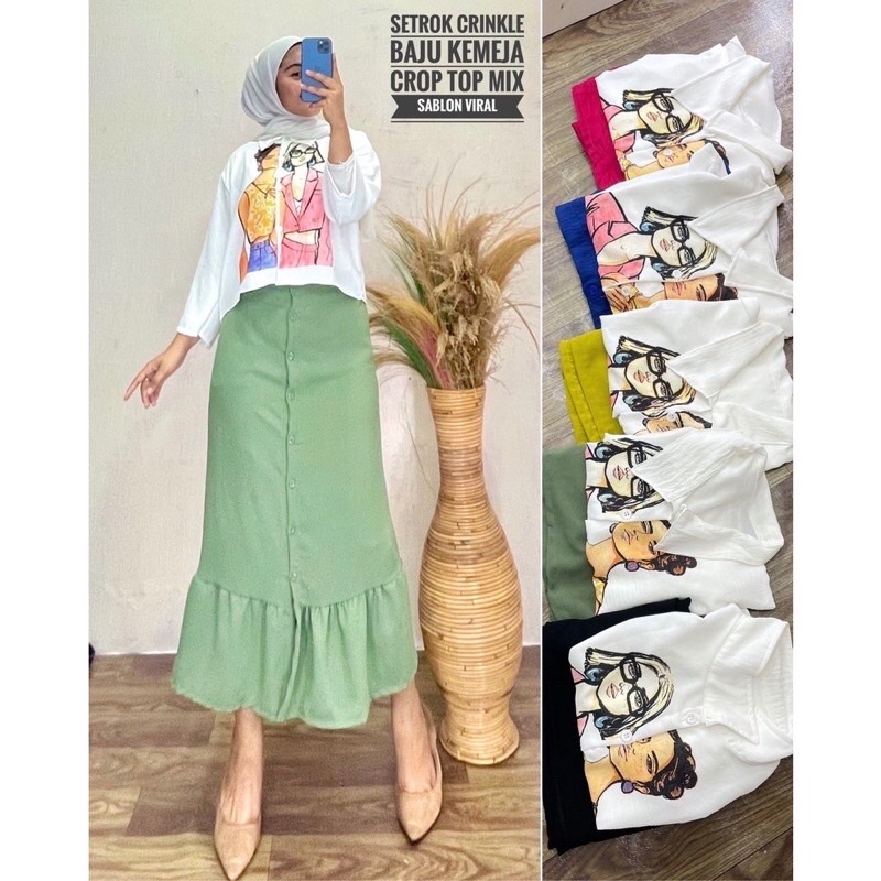Jual SET ROK CRINKLE KEMEJA VIRAL | Shopee Indonesia