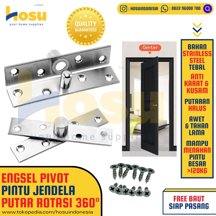 Jual HOSU Engsel Pivot Pintu Besar Jendela Stainless SUS 304 Rotasi 360 ...