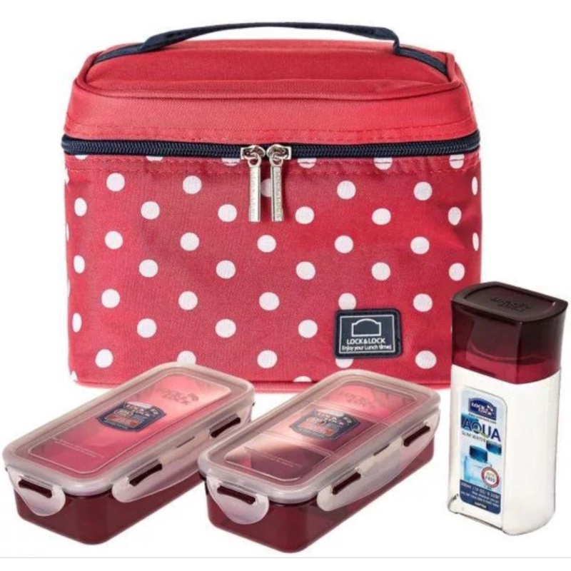Jual Lock n Lock Dotted Lunch Box Set. Locknlock wadah bekal makan plus ...