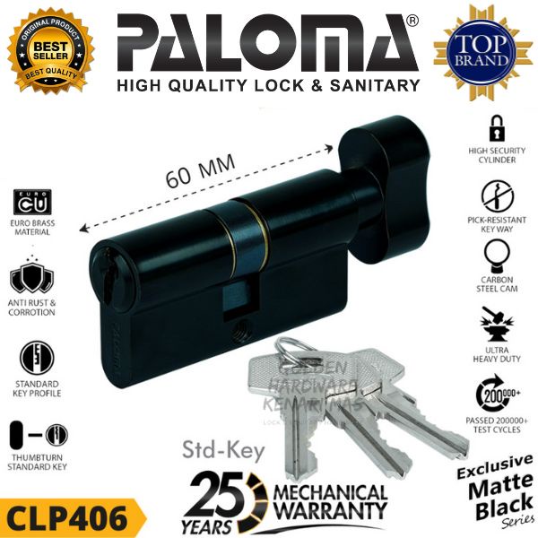 Jual PALOMA CLP 406 Anak Kunci Pintu Rumah Cylinder Knob 60MM Standart Key Matte Black | Shopee ...
