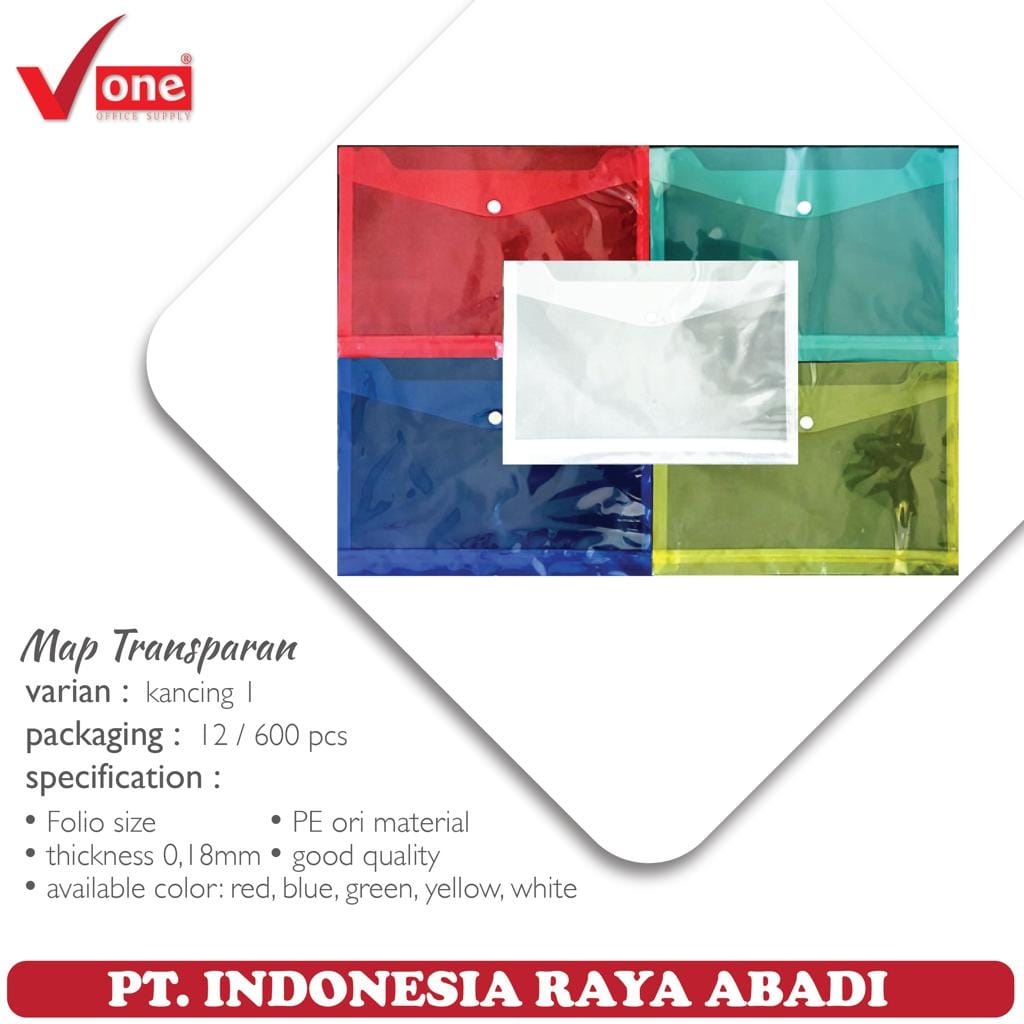 Jual Map Transparan Kancing 1 / Map Plastik 12Pcs - Random Color ...