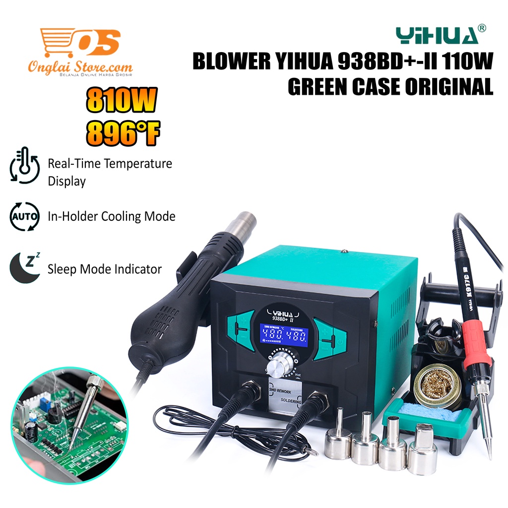 Jual Blower Solder Uap Hot Air Gun Yihua 938BD+-II Soldering Station Digital 110W Original ...