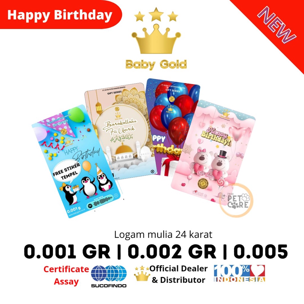 Jual BABY GOLD gift series Happy birthday 0.001 | 0.002 | 0.005 gram ...