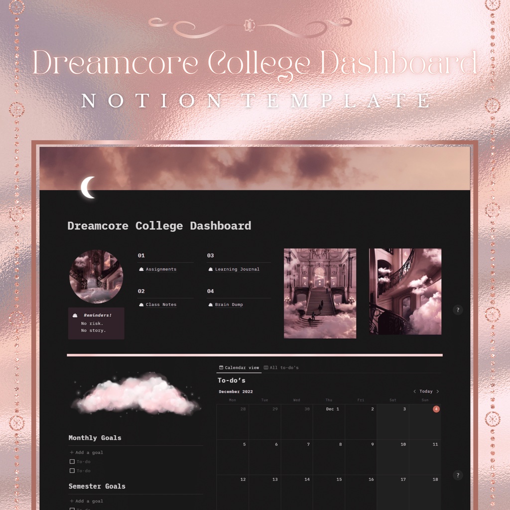 Jual Aesthetic Notion Template | Dreamcore College Dashboard | Beginner ...