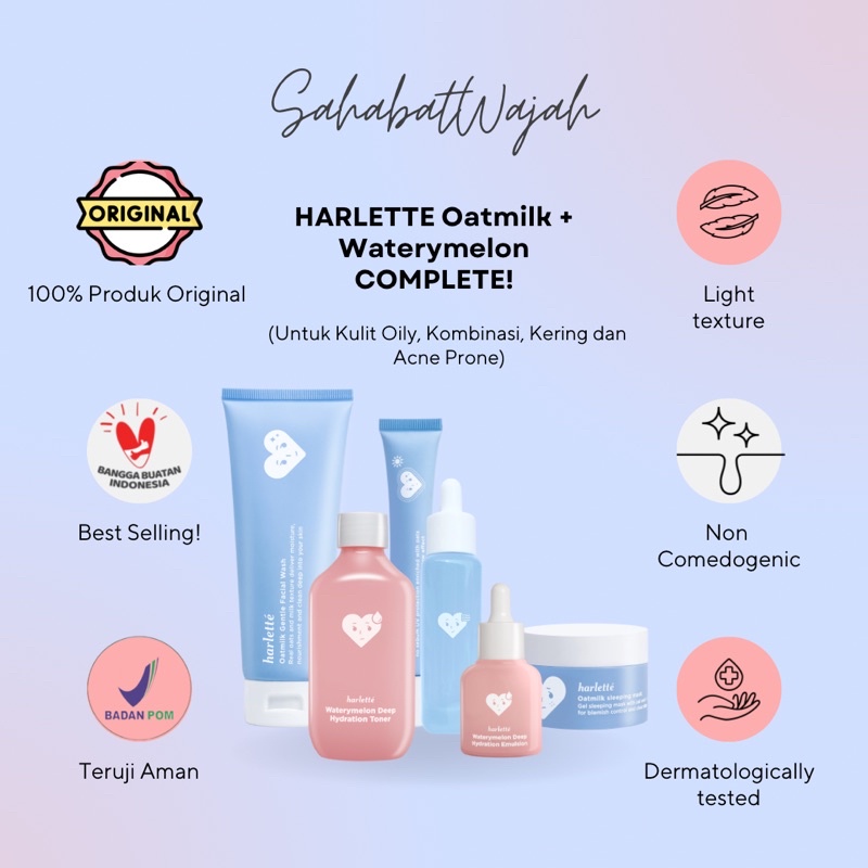 Jual Harlette Skincare Set Oatmeal + Waterymelon | (SUPER KOMPLIT ...