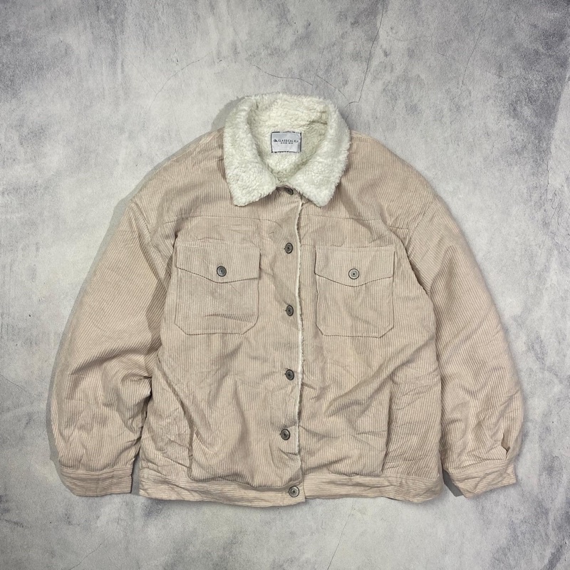 Jual Classical Elf Corduroy Sherpa Trucker Jacket Thrift Casual Work ...