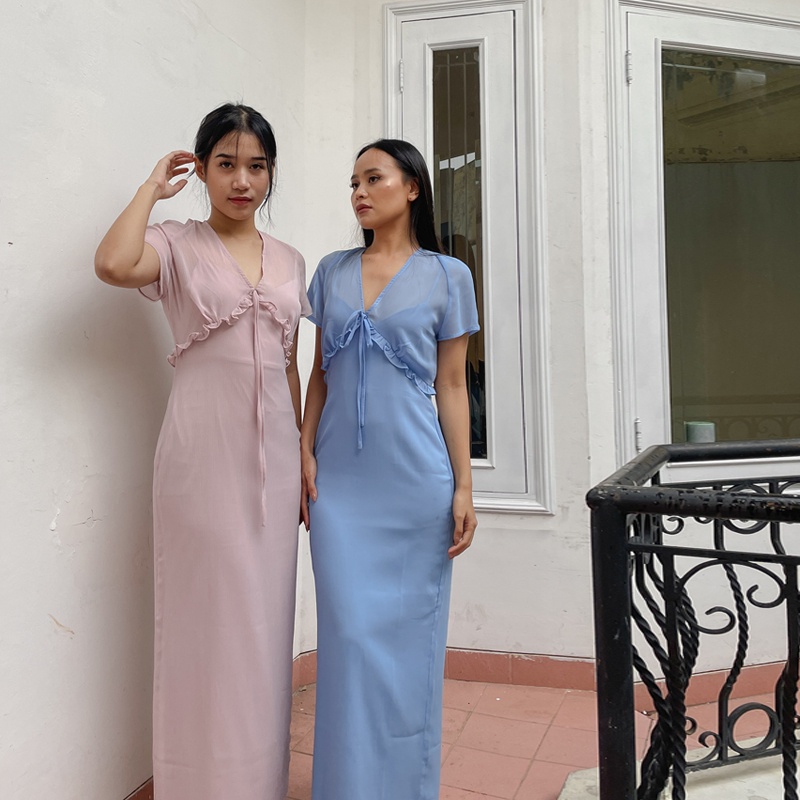 Jual Or Fin Boudoir Dress (Pink, Biru) | Shopee Indonesia