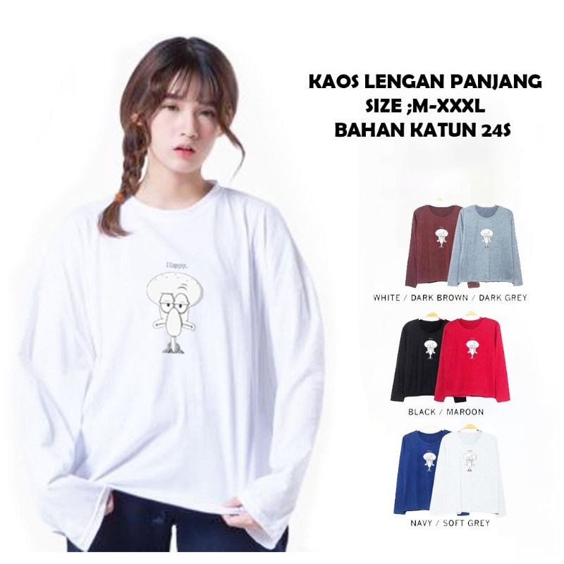 Jual Kaos Lengan Panjang Wanita Motif HAPPY / Atasan Kaos Panjang Cewek ...