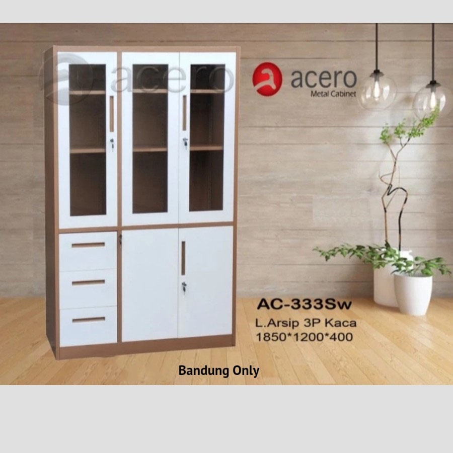 Jual Lemari Arsip 3 Pintu Kaca Lemari File Filling Kabinet 120 cm ACERO ...