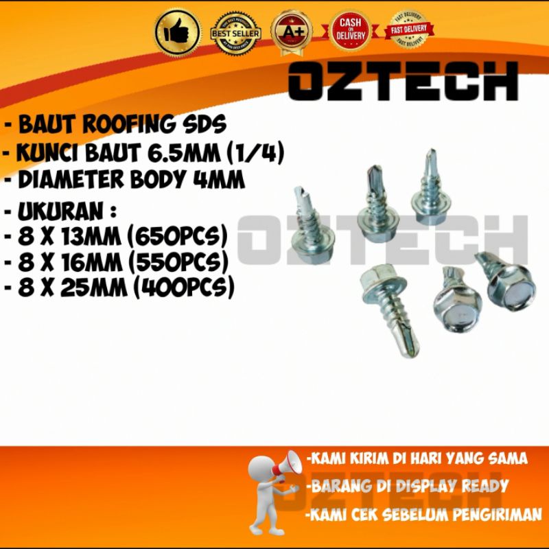 Jual Baut roofing sds skrup baja ringan 8x13mm 16mm 25mm 650, 550, 400 ...