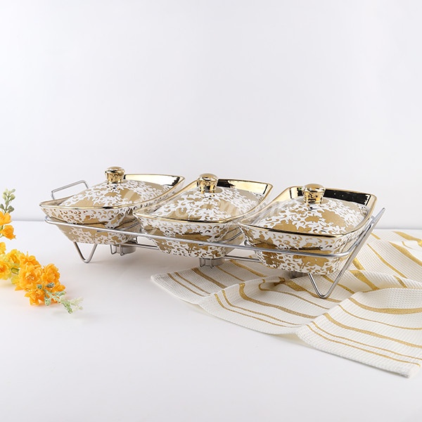 Jual Kaserol Set / Wadah Saji / Prasmanan Keramik Capodimonte GOLD 3 ...