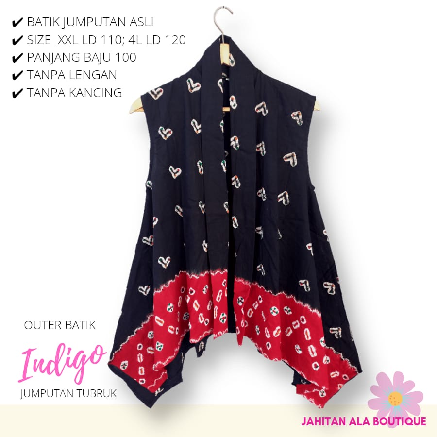 Jual Outer Indigo Jumputan Tubruk - Outer Batik Vest Tanpa Lengan Jumbo ...