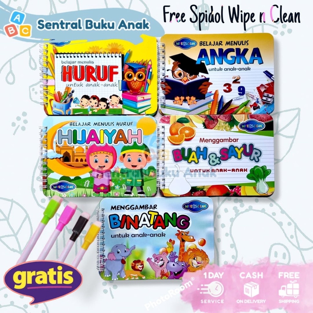 Jual FREE SPIDOL - Buku Wipe and Clean Menulis Huruf, Angka, Hijaiyah ...