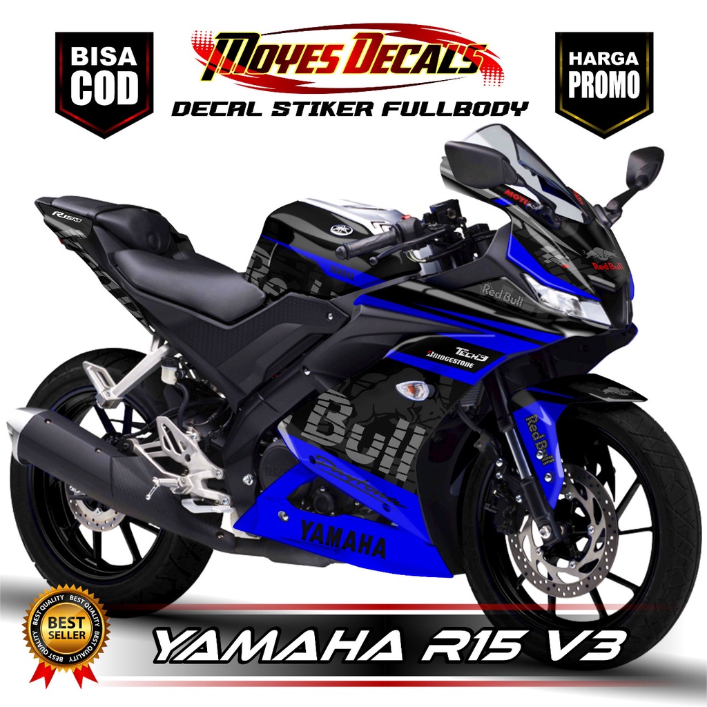 Jual Decal Sticker R15 V3 Motif Redbulls Terbaru Warna Hitam Biru ...