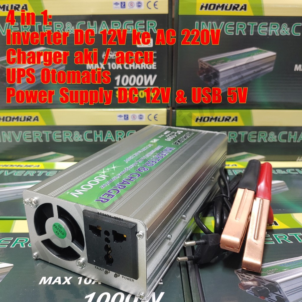 Jual Inverter 1000w 1000 watt plus Charger Aki 10a UPS Otomatis DC 12V to AC 220V Power Supply ...