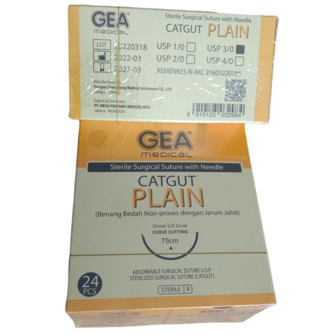 Jual catgut plain 3/0 Gea with needle ( Benang bedah ) | Shopee Indonesia