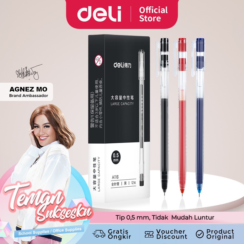 Jual Pulpen DELI Gel Pen Gel 0.5 mm A116 1 Pulpen (1 pcs) | Shopee ...