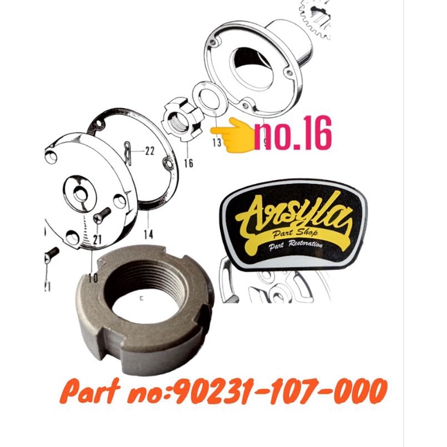 Jual mur nut lock kruk as crankshaft cluth kopling 90231-107-000 honda ...