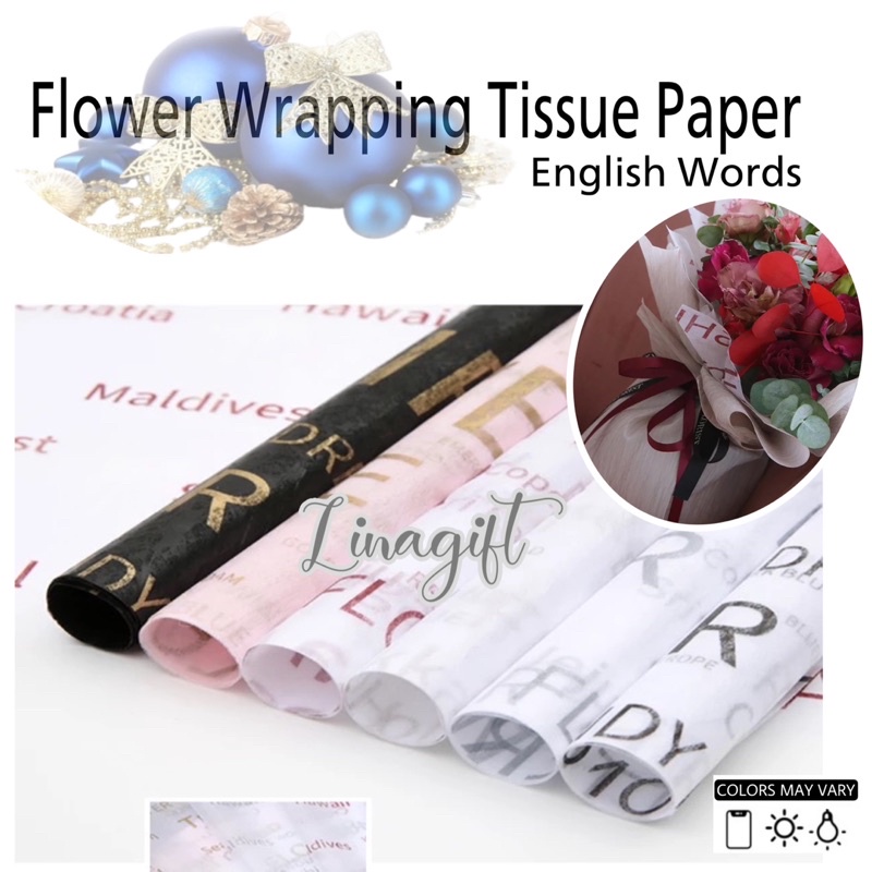 Jual ( 5 Lembar ) ENGLISH WORDS - FLOWER WRAPPING TISSUE PAPER / KERTAS ...