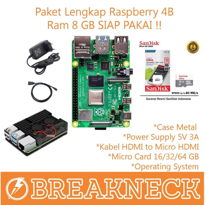 Jual Kpr Paket Lengkap Raspberry Pi 4B Ram 8 Gb Siap Pakai Case Metal ...