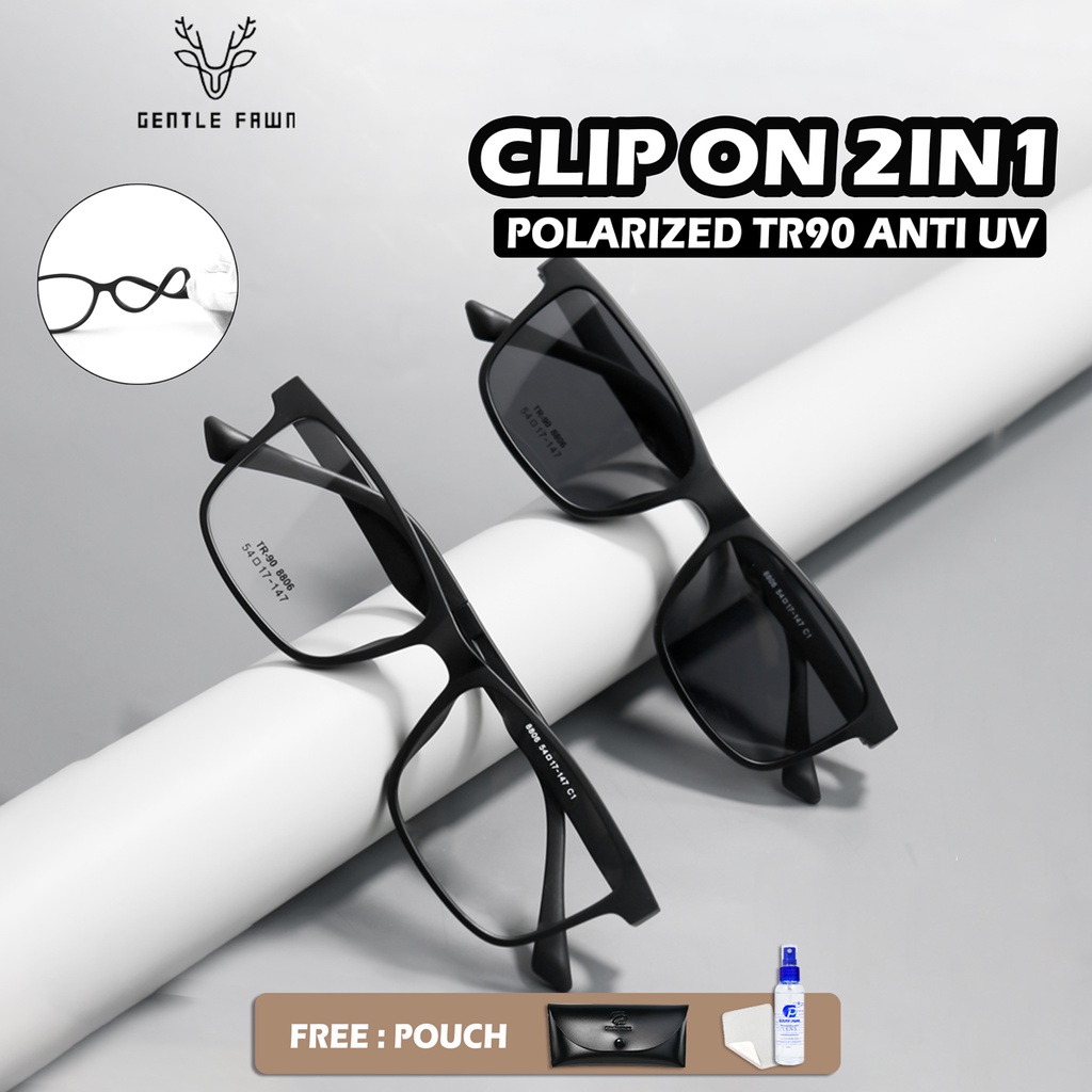 Jual GENTLE FAWN Kacamata Clip on 2in1 polarized TR90 Kotak Style Anti UV Anti Silau Bisa Minus ...