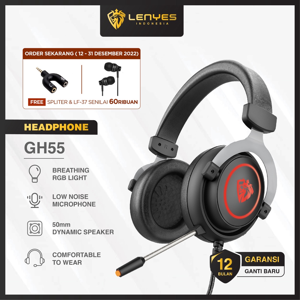 Jual LENYES GH55 Headset Gaming Breathing Light Deep Bass Headphone original | Shopee Indonesia