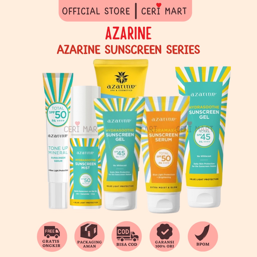 Jual Azarine Hydrasoothe Sunscreen Gel SPF45 PA++++ Hydra Soothe Mist ...