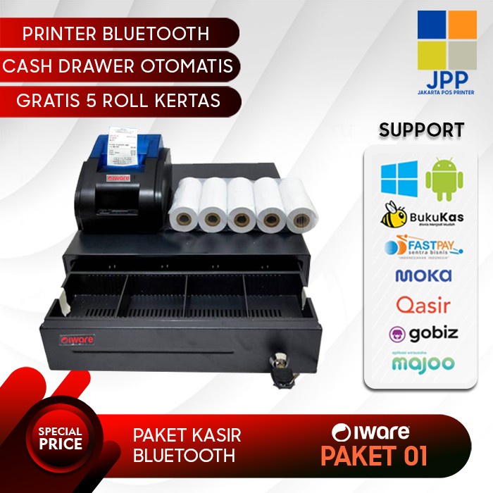 Jual Kassa Paket Kasir / Ppob (Cash Drawer+Printer Bluetooth+Kertas ...