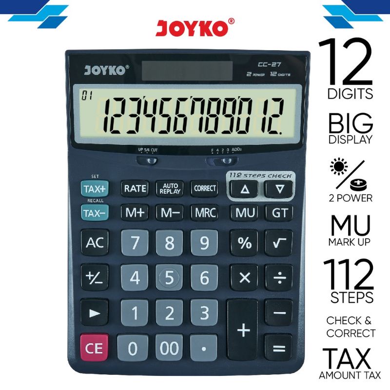 Jual CALCULATOR JOYKO CC-27 DIGITS CHECK & CORRECT / KALKULATOR JOYKO ...