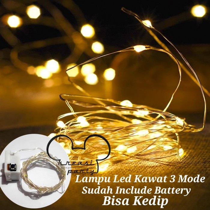 Jual Lampu LED Kawat Warm White 1 M / Lampu Hias LED Baterai / Lampu ...