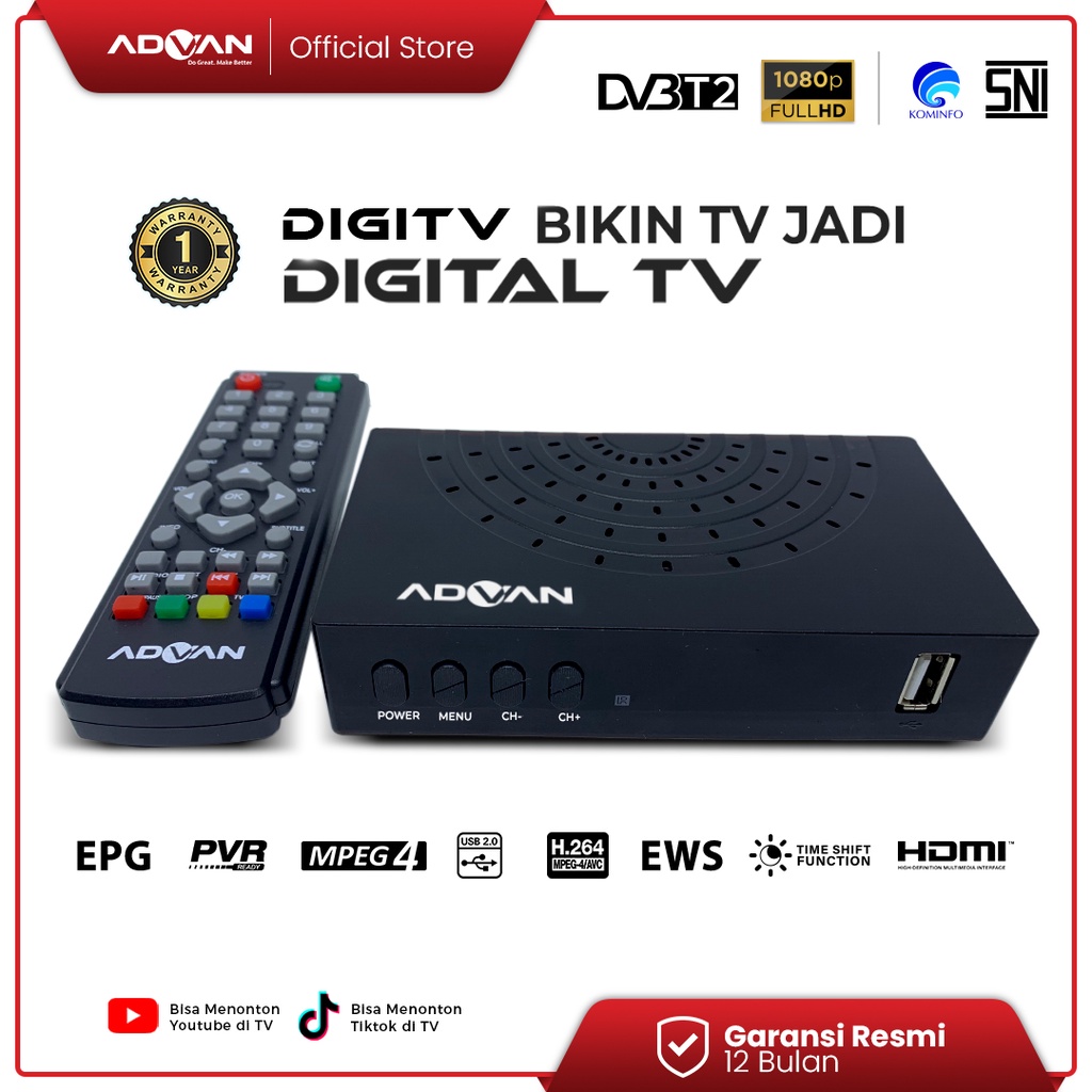 Jual ADVAN DIGITV DVBT2 Full HD 1080p Set Top Box TV Digital Receiver ...