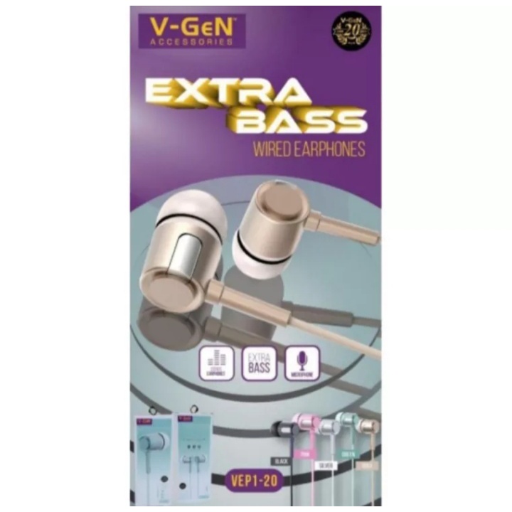 Jual V-GeN VEP1-20 Stereo Earphone Extra Bass Driven Handsfree Headset ...