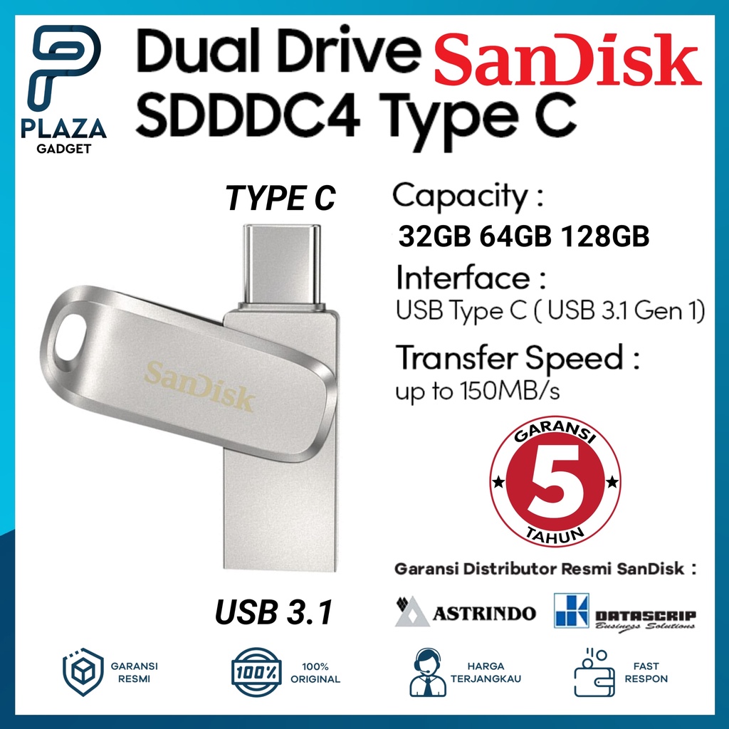 Jual Flashdisk SANDISK OTG USB TO TYPE C Dual Drive Luxe SDDDC4 32GB ...