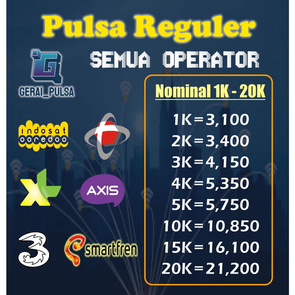 Jual Pulsa Reguler All Operator Telkomsel Indosat Three Smart Xl Axis ...