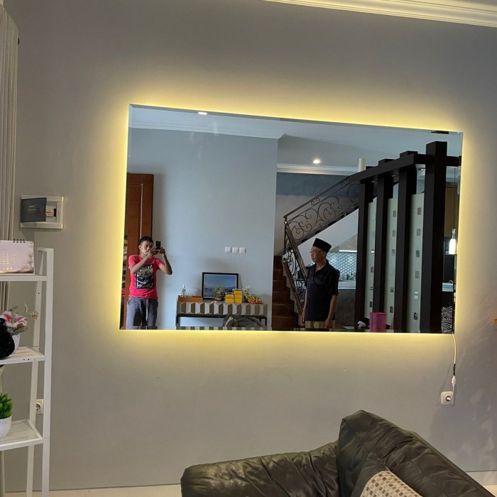 Jual Cermin kaca mirror led 5mm bevel jumbo minimalis | Shopee Indonesia