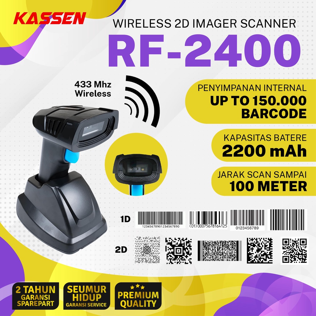 Jual BARCODE SCANNER KASSEN RF-2400 1D/2D WIRELESS | Shopee Indonesia