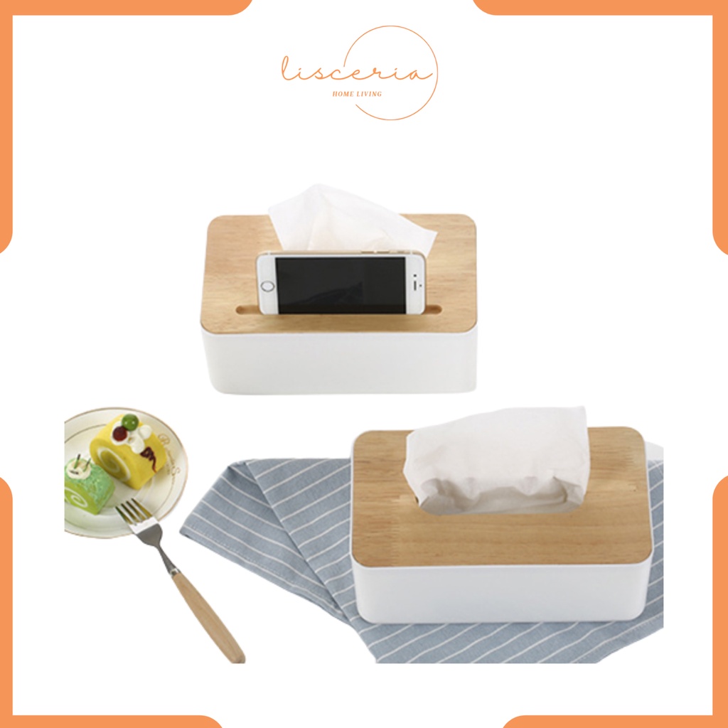 Jual [ LSC ] Kotak Tisu Kayu dengan Smartphone Holder Mobile and Tissue ...