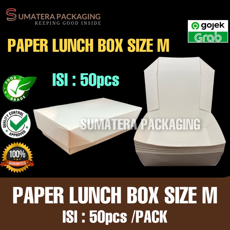 Jual Paper Lunch Box M isi 50pcs /pack kertas kotak makan tebal ...