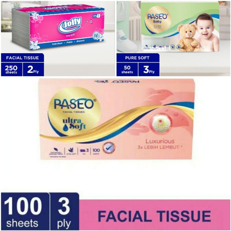 Jual Paseo Ultra Soft Tissue Wajah Soft Pack 100 Sheets/paseo baby 50 ...