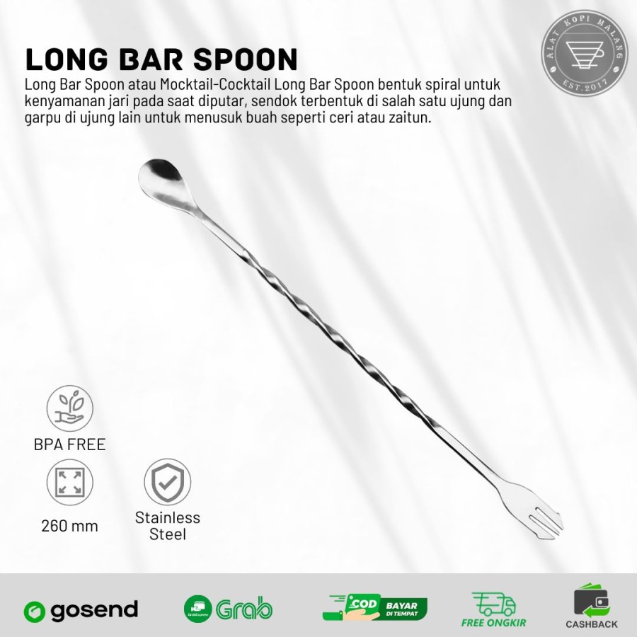 Jual Long Bar Spoon 26cm - Cocktail Shaker Mixer Sendok Pengaduk ...