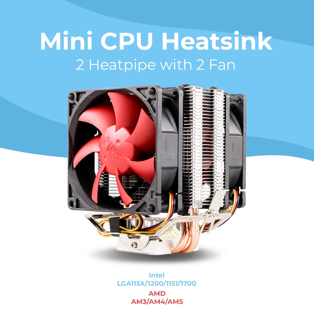 Jual PcCooler Mini CPU Heatsink 2 Heatpipe with 2 Fan - VS8025 - Black ...