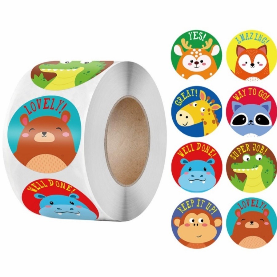 Jual 500 pcs Stiker Label Reward semangat untuk anak motif animal ...