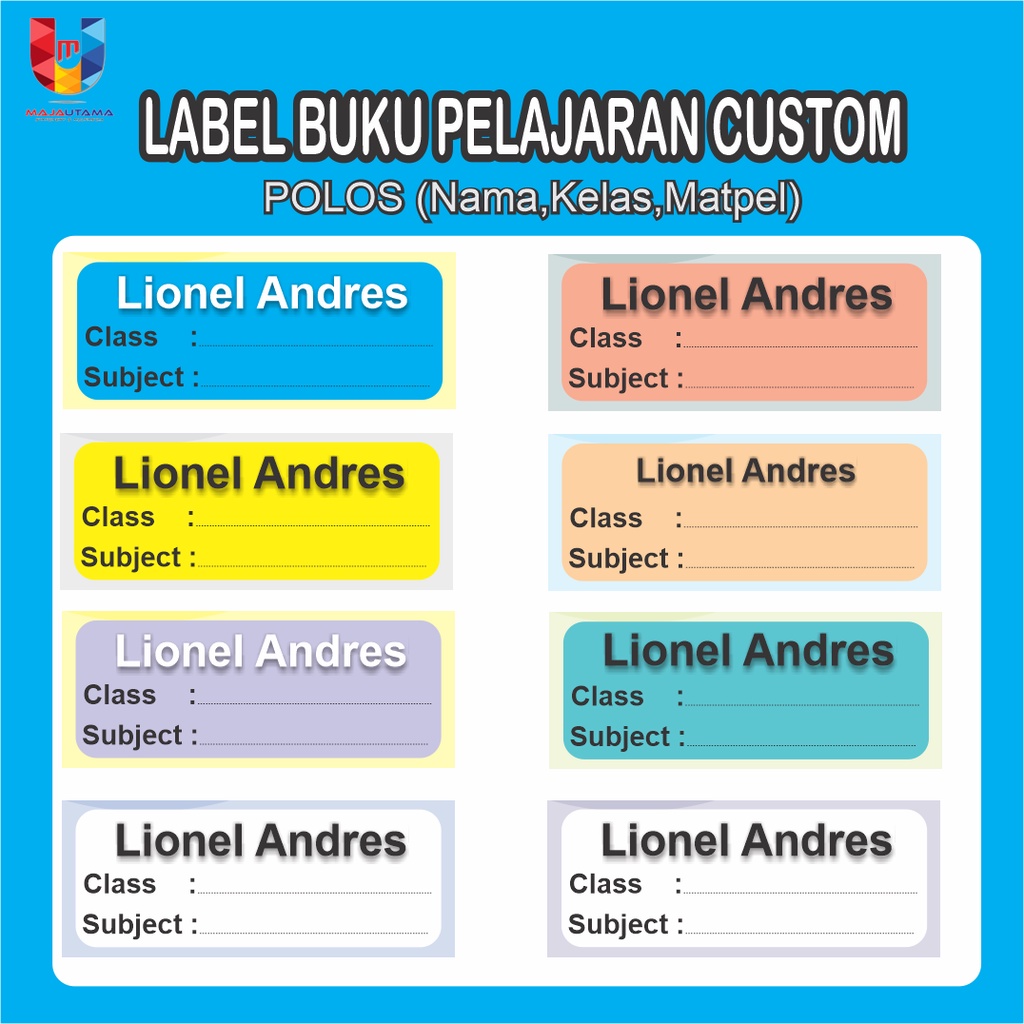 Jual LABEL NAMA PELAJARAN MOTIF POLOS CUSTOM | Shopee Indonesia